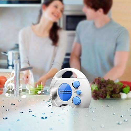 aner Waterproof Shower Radio, Mini Portable AM FM Shower Radio Built in Speaker Audio High Definition for Bathroom Kitchen, Outdoor Use