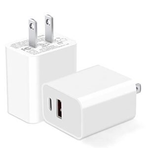 usb c brick, iphone 14 pro fast charger block, zafolia 2-pack upgraded 20w type c wall charging box plug cube dual port power adapter for new apple watch series 8 7/13/12 pro max/xr se, ipad，airpods