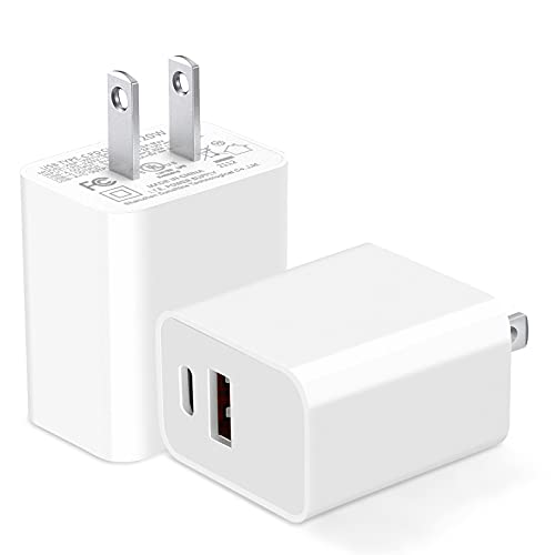 USB C Brick, iPhone 14 Pro Fast Charger Block, Zafolia 2-Pack Upgraded 20W Type C Wall Charging Box Plug Cube Dual Port Power Adapter for New Apple Watch Series 8 7/13/12 Pro Max/XR SE, iPad，AirPods