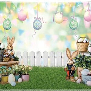 ZTHMOE 7x5ft Durable Fabric Easter Photography Backdrop Spring Garden Flower Stand Fence Eggs Grass Background Floral Bunny Tapestry Photo Booth