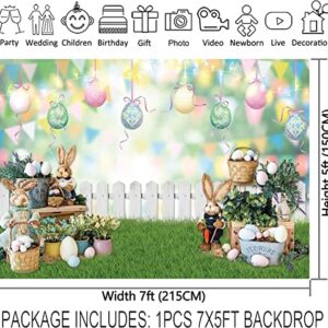 ZTHMOE 7x5ft Durable Fabric Easter Photography Backdrop Spring Garden Flower Stand Fence Eggs Grass Background Floral Bunny Tapestry Photo Booth