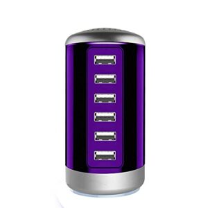 universal usb charger 6-port desktop usb charging station hub with smart identification technology compatible with iphone ipad cell phone tablets(purple)