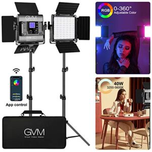 gvm rgb led video light, 2pcs video lighting kit with app control, 40w photography lighting led panel light with 8 kinds of the scene lights for studio youtube, 3200k-5600k, cri 97+