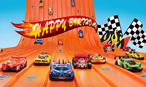 QQKCFOTO Hot Wheels Backdrops for Birthday Party Decorations Supplies, Red Car Photo Background for Cake Table Decorations, Hot Wheels Banner, Polyester 5x3ft