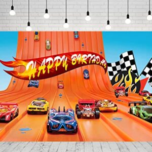 QQKCFOTO Hot Wheels Backdrops for Birthday Party Decorations Supplies, Red Car Photo Background for Cake Table Decorations, Hot Wheels Banner, Polyester 5x3ft