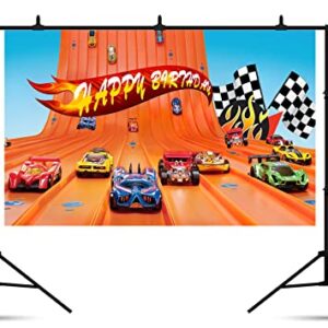 QQKCFOTO Hot Wheels Backdrops for Birthday Party Decorations Supplies, Red Car Photo Background for Cake Table Decorations, Hot Wheels Banner, Polyester 5x3ft