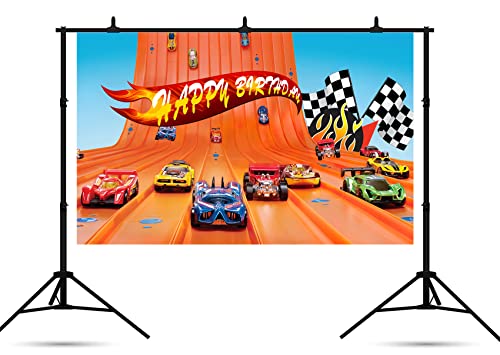 QQKCFOTO Hot Wheels Backdrops for Birthday Party Decorations Supplies, Red Car Photo Background for Cake Table Decorations, Hot Wheels Banner, Polyester 5x3ft