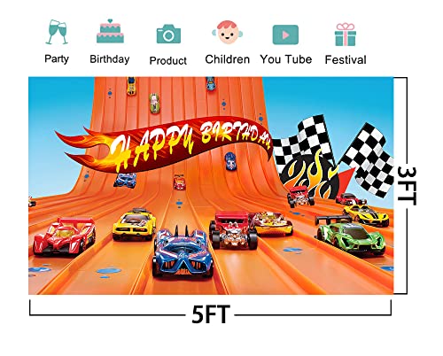 QQKCFOTO Hot Wheels Backdrops for Birthday Party Decorations Supplies, Red Car Photo Background for Cake Table Decorations, Hot Wheels Banner, Polyester 5x3ft