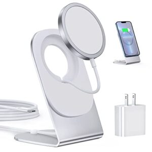 magnetic wireless charger mag-safe charger for iphone 14/13/12 series convertible magnet wireless charging stand/pad with 20w adapter 5ft cable for iphone 14 13 12 pro/max/plus (white)