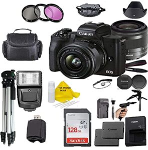 canon eos m50 mark ii mirrorless digital camera 24.1mp sensor with ef-m 15-45mm is stm lens + 128gb memory card + camera case+ topknotch accessories kit (international model) (renewed)