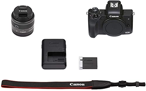 Canon EOS M50 Mark II Mirrorless Digital Camera 24.1MP Sensor with EF-M 15-45mm is STM Lens + 128GB Memory Card + Camera Case+ TopKnotch Accessories Kit (International Model) (Renewed)