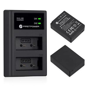 firstpower np-w126 np-w126s battery (2-pack) and usb dual charger for fujifilm x100v, x100f, x-a5, x-a10, x-e4, x-pro2, x-pro3, x-t1, x-t2, x-t3, x-t10, x-t20, x-t30, x-t30 ii, x-t100, x-t200 finepix