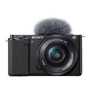 Sony Alpha ZV-E10 APS-C Interchangeable Lens Mirrorless Vlog Camera with 16-50mm Lens (Black) Bundle with Camera Grip, Editing Software, Battery and Dual Charger, Case, and 64GB Memory Card (8 Items)