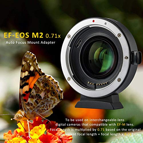 Lens Mount Adapter EF-EOS M2 Auto-Focus 0.71x Speed-Booster Control Ring for Canon EF Lens to Canon EOS-M (EF-M Mount) Mirrorless Cameras M M2 M3 M5 M6 M10 M50 M100