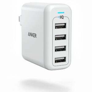 Anker 40W 4-Port USB Wall Charger with Foldable Plug, PowerPort 4 for iPhone 11/XS/XS Max/XR/X/8/7/6/Plus, iPad Pro/Air 2/Mini 4/3, Galaxy/Note/Edge, LG, Nexus, HTC, and More, white (A2142)