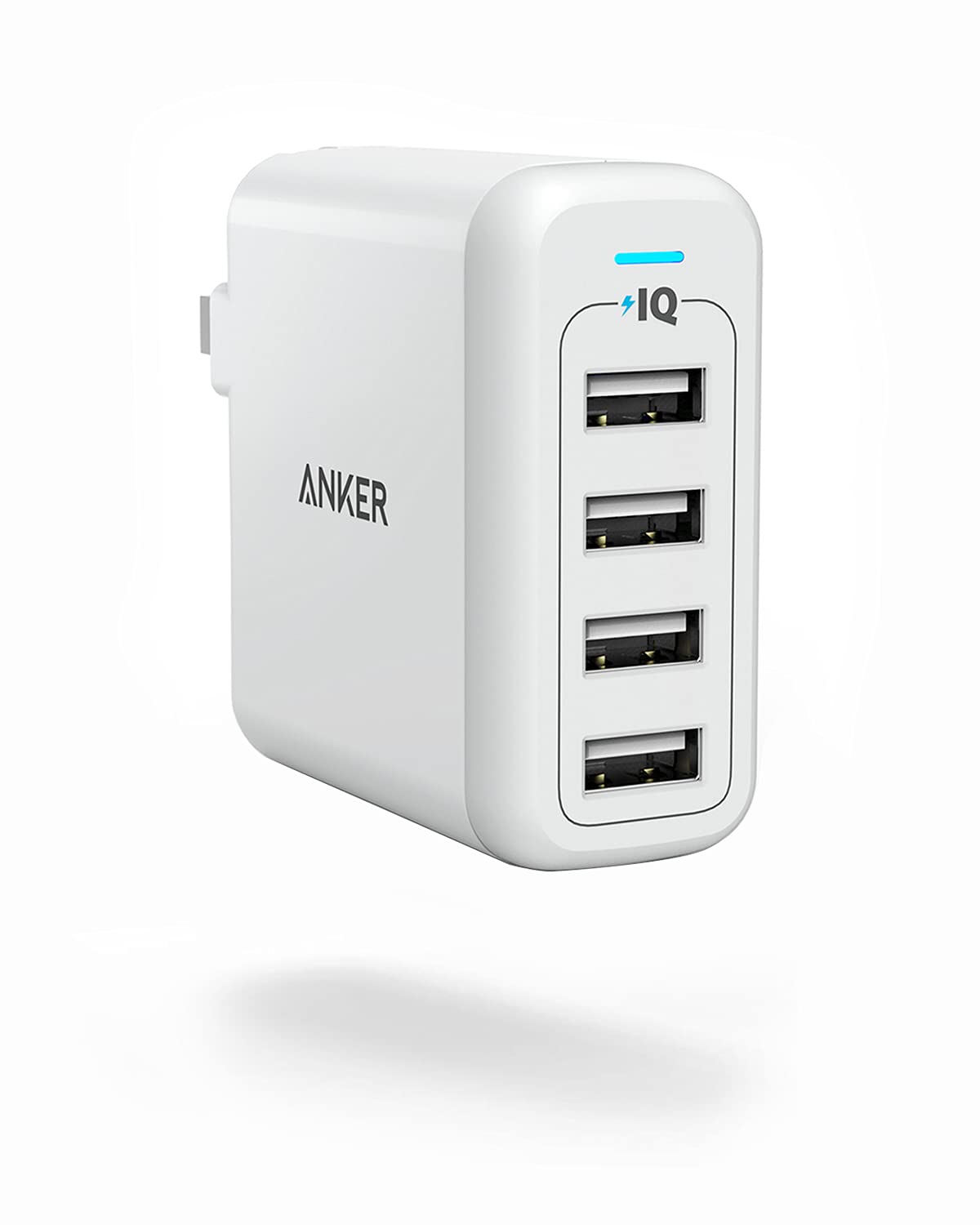 Anker 40W 4-Port USB Wall Charger with Foldable Plug, PowerPort 4 for iPhone 11/XS/XS Max/XR/X/8/7/6/Plus, iPad Pro/Air 2/Mini 4/3, Galaxy/Note/Edge, LG, Nexus, HTC, and More, white (A2142)