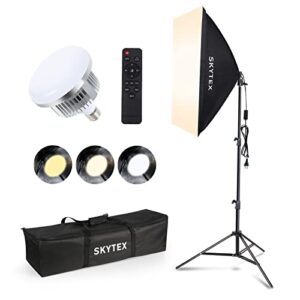 softbox lighting kit, skytex continuous photography lighting kit with 20x28in soft box | 85w 2700-6400k e27 led bulb, photo studio lights equipment for camera shooting, video recording…