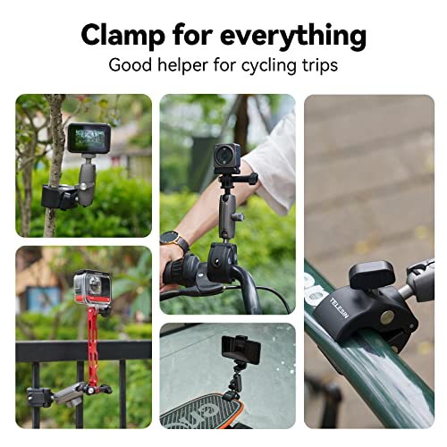 Aluminum Handlebar Bike Clamp Mount for GoPro Insta360 Phone, 360°Ball Head Super Monitor Gripper DSLR Magic Arm with 1/4"-20 Thread Bicycle Motorcycle Boat Tube Bar Attachment LED Light Accessories