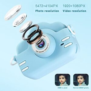 Kids Camera, Rounded Shape Anti Skid Food Grade ABS Children Digital Camera 16 Filters for Kids Game(Blue)