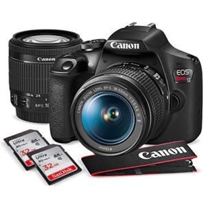 canon t7 eos rebel dslr camera with ef-s 18-55mm f/3.5-5.6 is ii lens w/telephoto & wideangle lens 3 pc. filter kit + tripod + flash & 2 x 32gb sd card and basic accessory kit