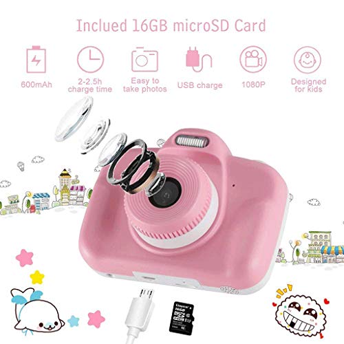 LKYBOA Pink Blue Children's Camera -Kids Camera for Girls or Boys, Anti-Drop Kid Digital Camera with Soft Silicone Shell and 8 Pixel Dual Lens (Color : Pink)