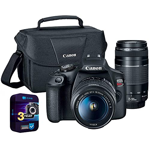 Canon 2727C021 EOS Rebel T7 DSLR Camera with EF18-55mm + EF 75-300mm Double Zoom Kit Bundle with 3 YR CPS Enhanced Protection Pack