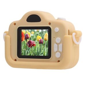 children digital camera, anti skid rounded shape built in puzzle games 15 frames kids camera for toddler for travel(light yellow)