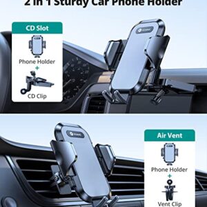 VICSEED 𝗠𝗶𝗹𝗶𝘁𝗮𝗿𝘆-𝗚𝗿𝗮𝗱𝗲 𝗦𝘁𝘂𝗿𝗱𝘆 Phone Mount for Car, 𝗨𝗽𝗴𝗿𝗮𝗱𝗲𝗱 𝗔𝗻𝘁𝗶 𝗦𝗵𝗮𝗸𝗲 CD Slot & Air Vent Thick Case Friendly Car Phone Holder Mount Fit for iPhone 14 13 All Phones