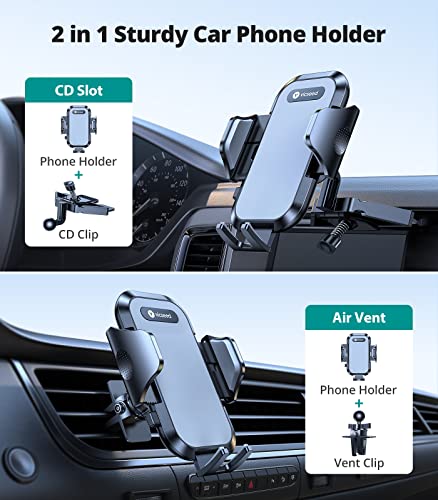 VICSEED 𝗠𝗶𝗹𝗶𝘁𝗮𝗿𝘆-𝗚𝗿𝗮𝗱𝗲 𝗦𝘁𝘂𝗿𝗱𝘆 Phone Mount for Car, 𝗨𝗽𝗴𝗿𝗮𝗱𝗲𝗱 𝗔𝗻𝘁𝗶 𝗦𝗵𝗮𝗸𝗲 CD Slot & Air Vent Thick Case Friendly Car Phone Holder Mount Fit for iPhone 14 13 All Phones