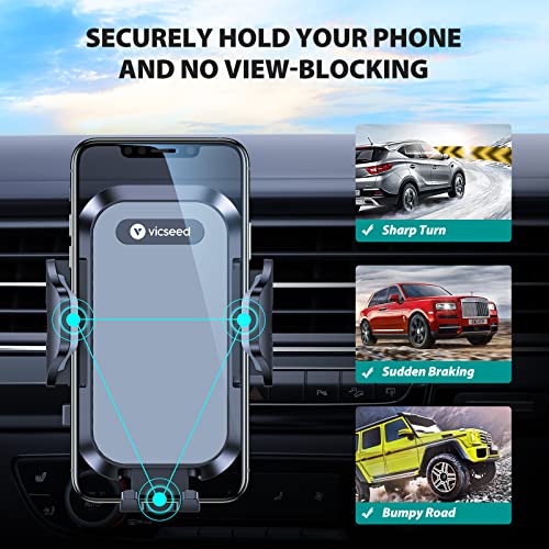 VICSEED 𝗠𝗶𝗹𝗶𝘁𝗮𝗿𝘆-𝗚𝗿𝗮𝗱𝗲 𝗦𝘁𝘂𝗿𝗱𝘆 Phone Mount for Car, 𝗨𝗽𝗴𝗿𝗮𝗱𝗲𝗱 𝗔𝗻𝘁𝗶 𝗦𝗵𝗮𝗸𝗲 CD Slot & Air Vent Thick Case Friendly Car Phone Holder Mount Fit for iPhone 14 13 All Phones