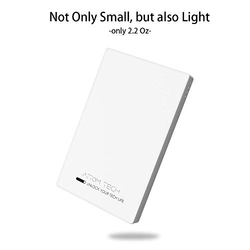 Attom Tech USB Output Super Slim Power Bank Ultra Thin 3000mAh Portable Charger, Micro USB and USB-C Dual Input Ports Mini External Phone Battery Pack Small Emergency Phone Power Backup (White)