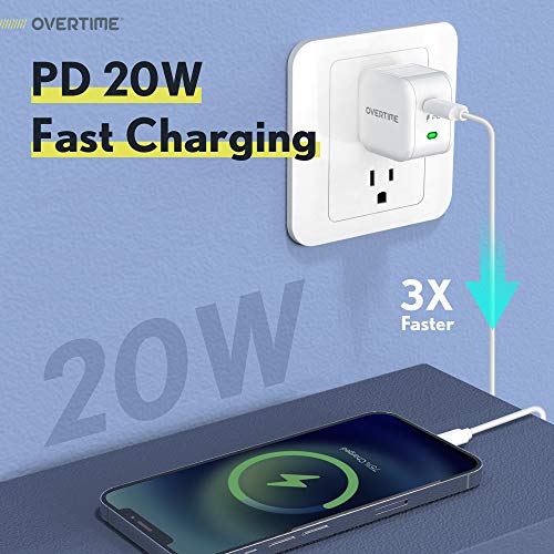 USB C Charger 20W, Overtime Fast Charger for iPhone, PD 3.0 Type C Wall Charger for iPhone 14/14 Pro/14 Max/14 Plus/13/13 Mini/13 Pro/13 Pro Max/12/12 Mini/12 Pro/12 Pro Max, iPad Pro