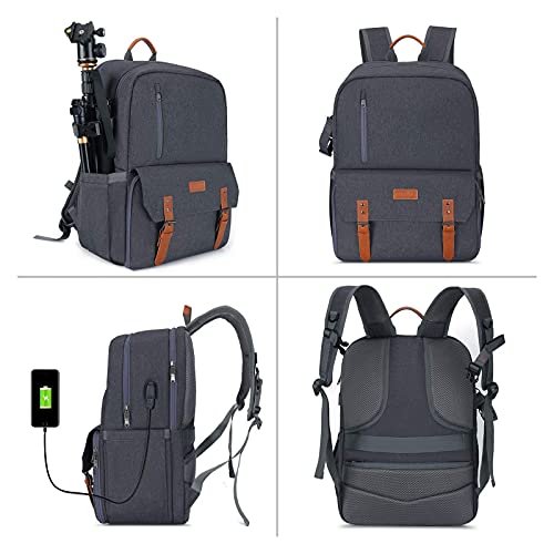 MOSISO Camera Backpack 17.3 inch, DSLR/SLR/Mirrorless Case with Laptop Compartment&Built-in Photography Insert Bag&USB-Charging Port&Rain Cover Compatible with Canon/Nikon/Sony/Laptop, Space Gray