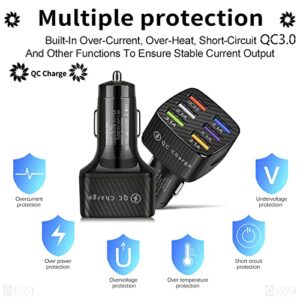 Amiss Car Charger Adapter, 6 USB Multi Port, Fast Charger, Include QC 3.0 and 5 Other Ports, Car Interior Accessories, Fit for iPhone 13/12/11/pro, Samsung Galaxy/Note S10/S9/S8, Android - Black