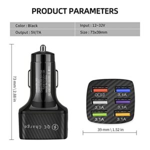 Amiss Car Charger Adapter, 6 USB Multi Port, Fast Charger, Include QC 3.0 and 5 Other Ports, Car Interior Accessories, Fit for iPhone 13/12/11/pro, Samsung Galaxy/Note S10/S9/S8, Android - Black