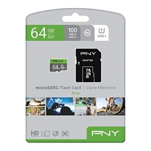 PNY 64GB Elite Class 10 U1 microSDXC Flash Memory Card - 100MB/s, Class 10, U1, Full HD, UHS-I, Micro SD