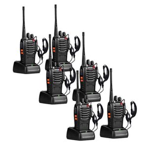 pxton two way radios long range walkie talkies for adults with headphones,16 channel handheld 2 way radio rechargeable with flashlight li-ion battery and charger（6 pack）