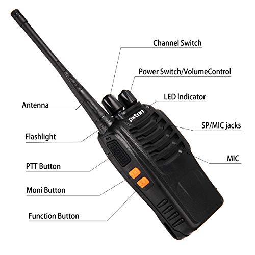 pxton Two Way Radios Long Range Walkie Talkies for Adults with Headphones,16 Channel Handheld 2 Way Radio Rechargeable with Flashlight Li-ion Battery and Charger（6 Pack）