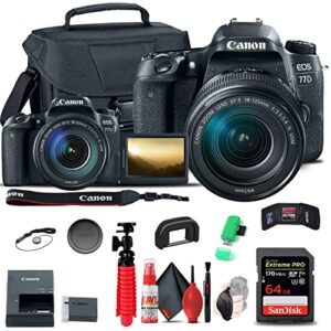 canon eos 77d dslr camera with 18-135mm usm lens (1892c002) + 64gb memory card + case + card reader + flex tripod + hand strap + cap keeper + memory wallet + cleaning kit (renewed)