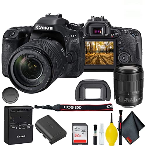 Canon EOS 80D DSLR Camera with 18-135mm Lens (International Model) Accessory Bundle w/Cleaning Kit