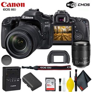 Canon EOS 80D DSLR Camera with 18-135mm Lens (International Model) Accessory Bundle w/Cleaning Kit