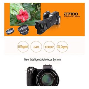 Camera 24X Optical Zoom HD Digital Camera D7100 33Million Pixel Auto Focus Professional DSLR Video Camera Three Lens Outdoor Digital Camera (Size : with 16G SD Card, Color : D7100 US)