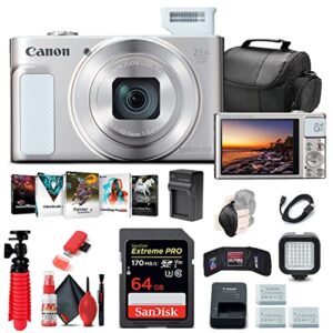 canon powershot sx620 hs digital camera (white) (1074c001) + 64gb memory card + 2 x nb13l battery + corel photo software + charger + card reader + led light + soft bag + more (renewed)