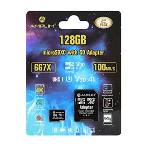 amplim micro sd card, 128gb microsd memory plus adapter, microsdxc sdxc u3 class 10 v30 uhs-i tf extreme high speed nintendo-switch, go pro hero, surface, phone galaxy, camera security cam, tablet