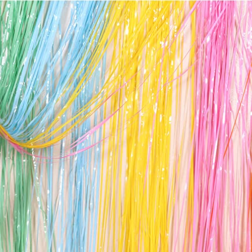 Boopati 3.2x6.6 ft Red Yellow Blue Green Metallic Tinsel Foil Fringe Curtains for Mario Theme Party Boy Birthday Baby Shower Photo Backdrop Decorate,4 Packs