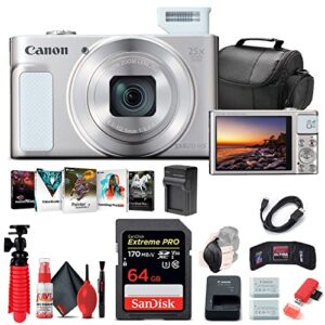 canon powershot sx620 hs digital camera (white) (1074c001) + 64gb memory card + nb13l battery + corel photo software + charger + card reader + soft bag + flex tripod + more (renewed)