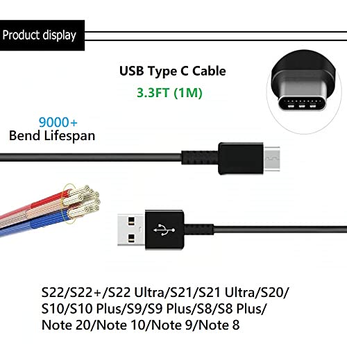 Samsung Charger Fast Charging with USB Type C Cable for Samsung Galaxy S9/S9 Plus/S8/S8 Plus/S10/S10e/S10 Plus/Note 8/Note 9/Note 10/Note 20/A13/A03s/A20/A30/A31/A32/A50/A51/A52/A53/S20/S21/S22 Ultra