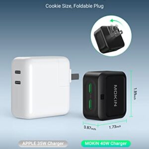 USB C Charger 40W, MOKIN Fast Charger Adapter 2-Port Type-C PD Wall Charger Foldable Power Adapter for 14/Plus/Pro/Pro Max 13/Mini/Pro/Pro Max /12, Galaxy S22/S21/S20/Note 20 PPS, Pixel, MacBook, iPad