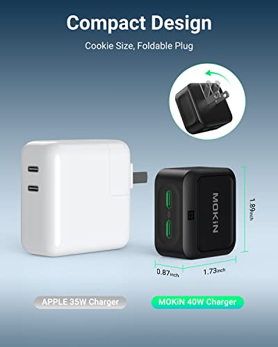 USB C Charger 40W, MOKIN Fast Charger Adapter 2-Port Type-C PD Wall Charger Foldable Power Adapter for 14/Plus/Pro/Pro Max 13/Mini/Pro/Pro Max /12, Galaxy S22/S21/S20/Note 20 PPS, Pixel, MacBook, iPad