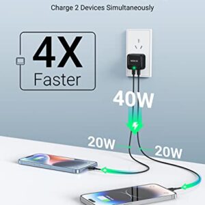 USB C Charger 40W, MOKIN Fast Charger Adapter 2-Port Type-C PD Wall Charger Foldable Power Adapter for 14/Plus/Pro/Pro Max 13/Mini/Pro/Pro Max /12, Galaxy S22/S21/S20/Note 20 PPS, Pixel, MacBook, iPad